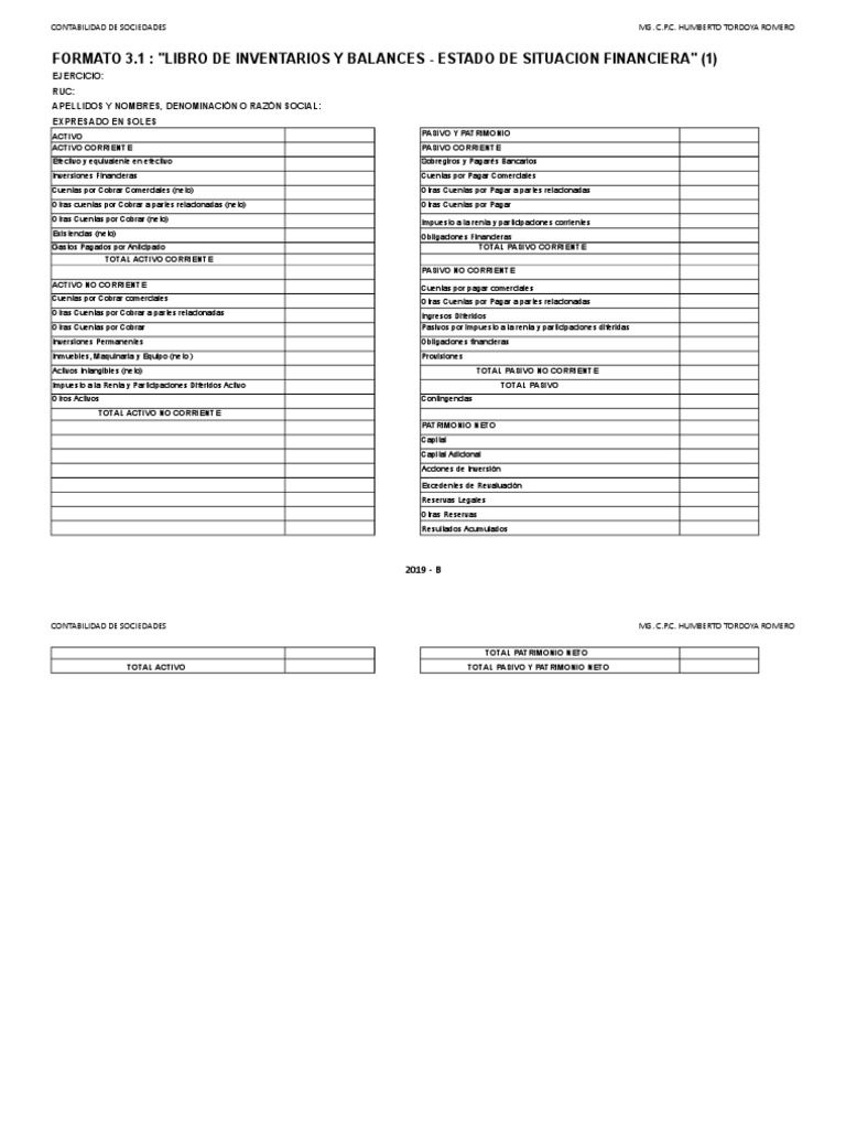 Formato de Estado Financiero ESF | PDF | Contabilidad financiera ...