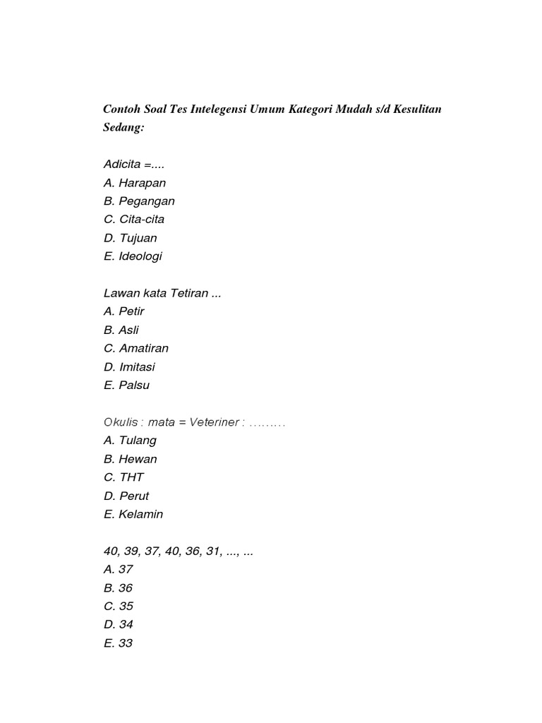 Contoh Soal Tes Intelegensi | PDF