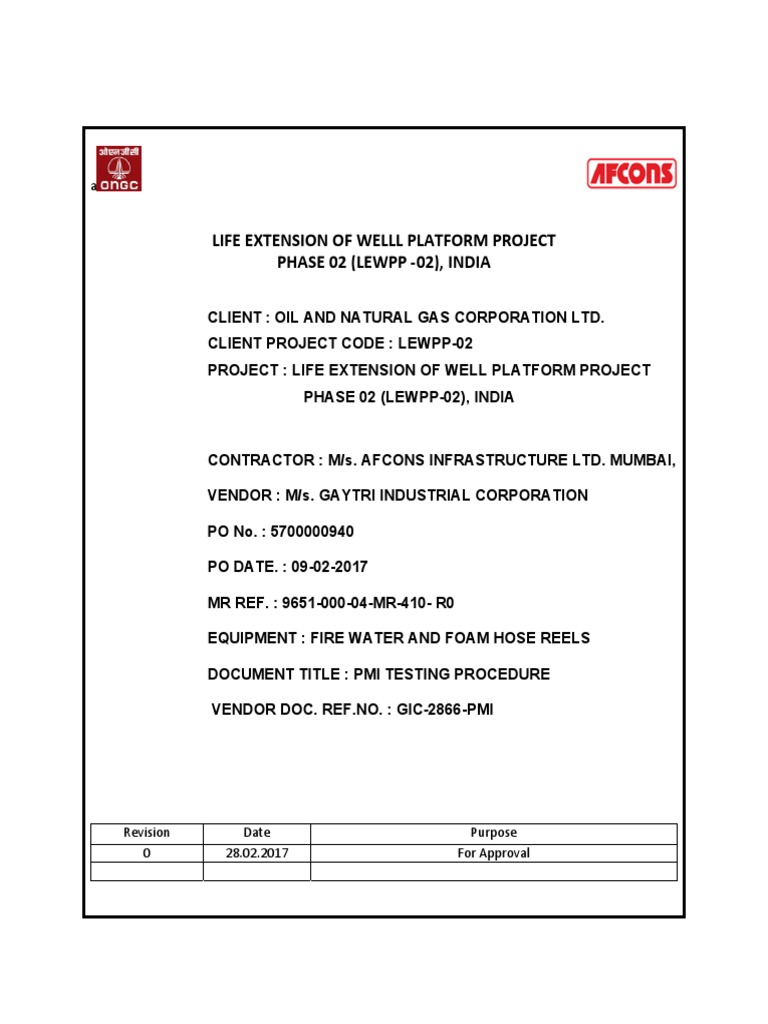 Pmi Testing Procedure Pdf Calibration Specification Technical