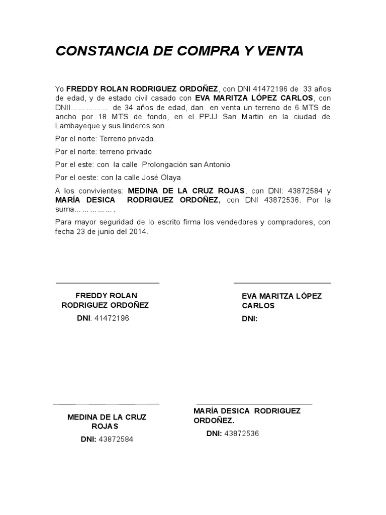 Constancia de Compra y Venta | PDF