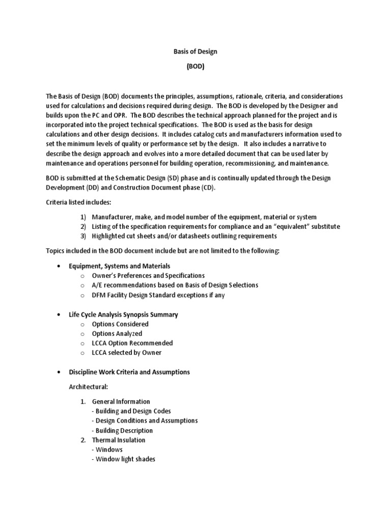Basis of Design (BOD) | PDF | Building Insulation | Specification ...