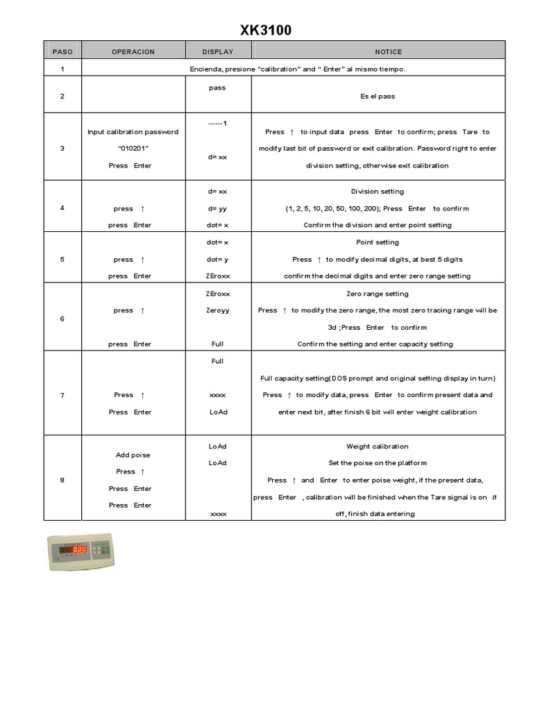 Xk3100 Manual Calibracion | PDF | Calibration | Weight