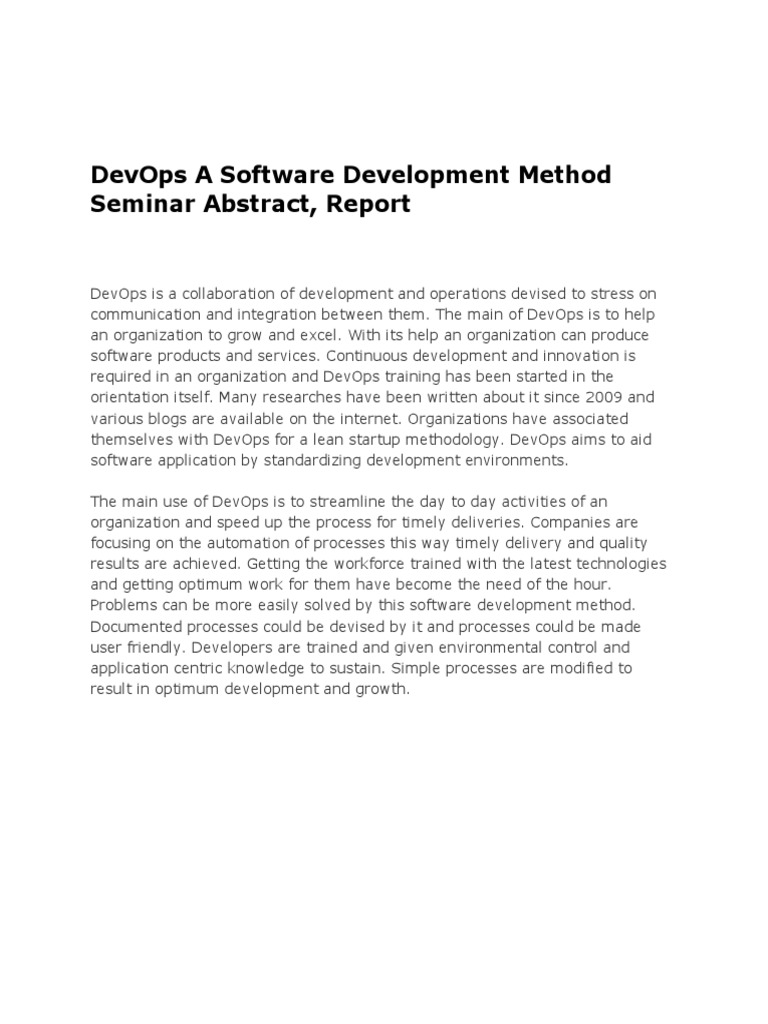 DevOps Method for Software Development Seminar Abstract | PDF