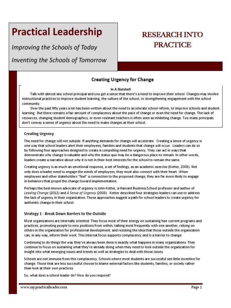 Urgency For Change | PDF | Psychological Concepts