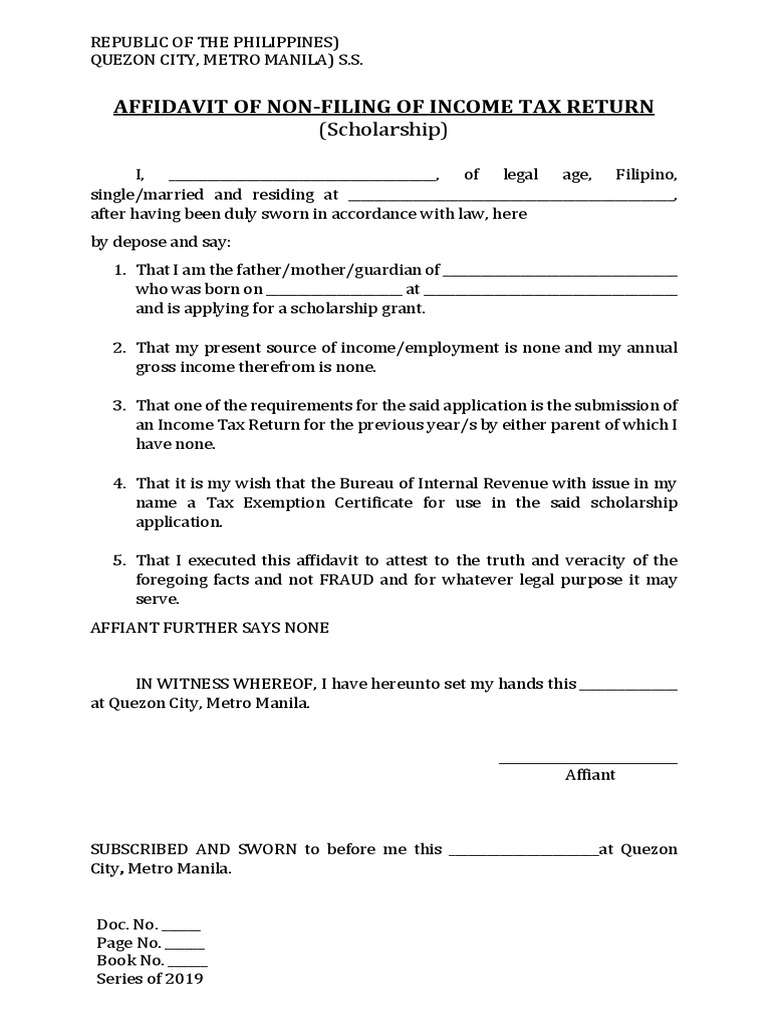 Affidavit of Non-Filing for Scholarship | PDF
