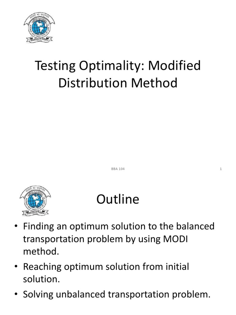Testing Optimality MODI Method | PDF | Applied Mathematics | Algorithms