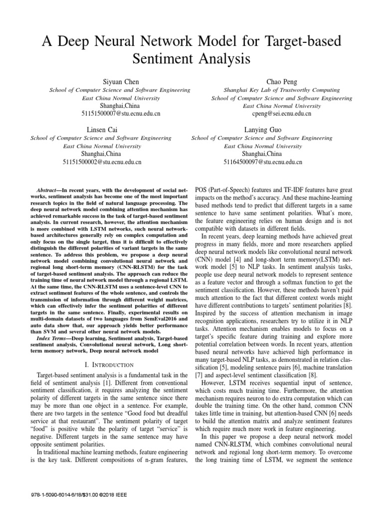 A Deep Neural Network Model For Target-Based Sentiment Analysis | PDF ...