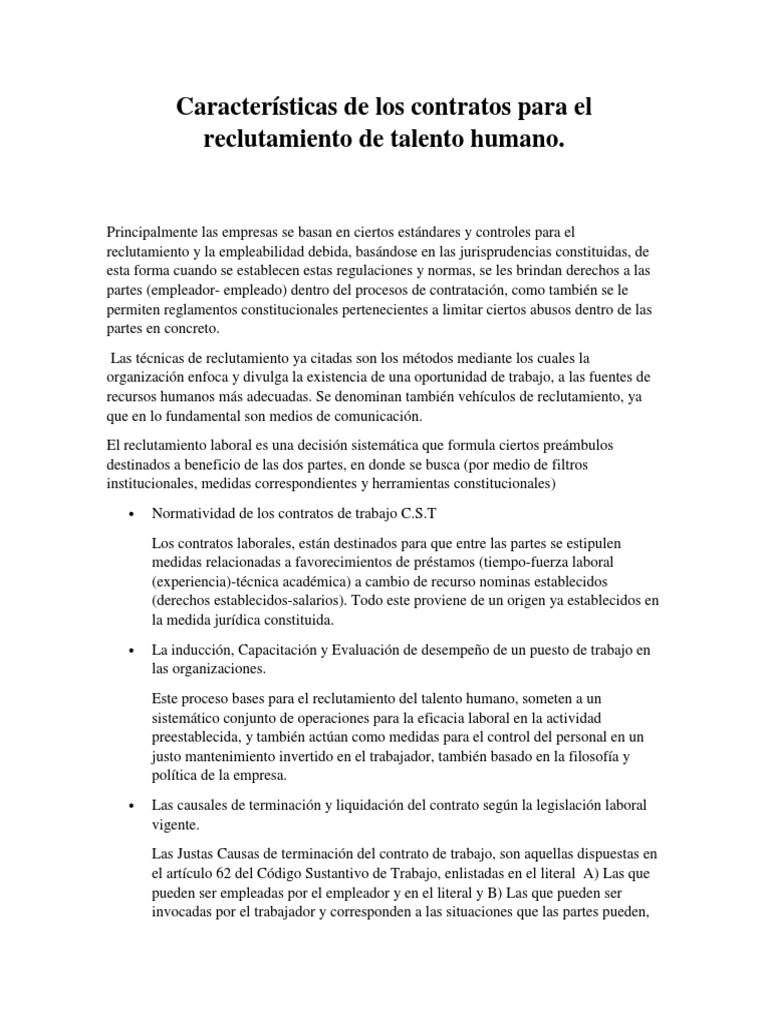 Características de Los Contratos para El Reclutamiento de Talento ...