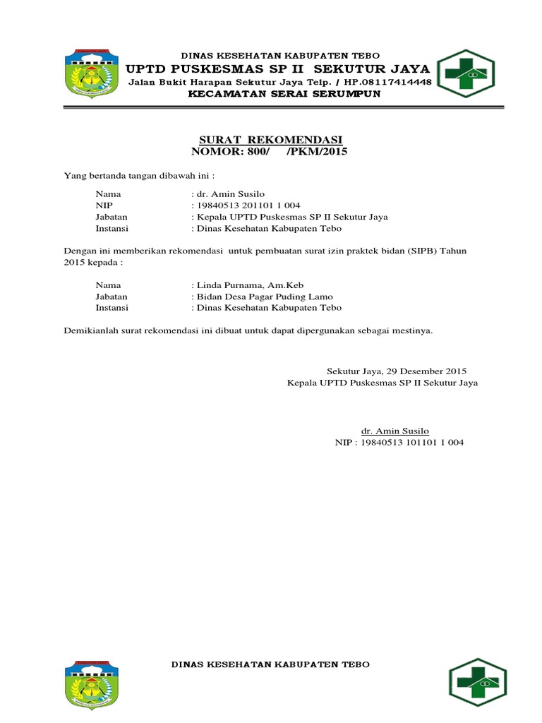 Surat Rekomendasi Sipb | PDF