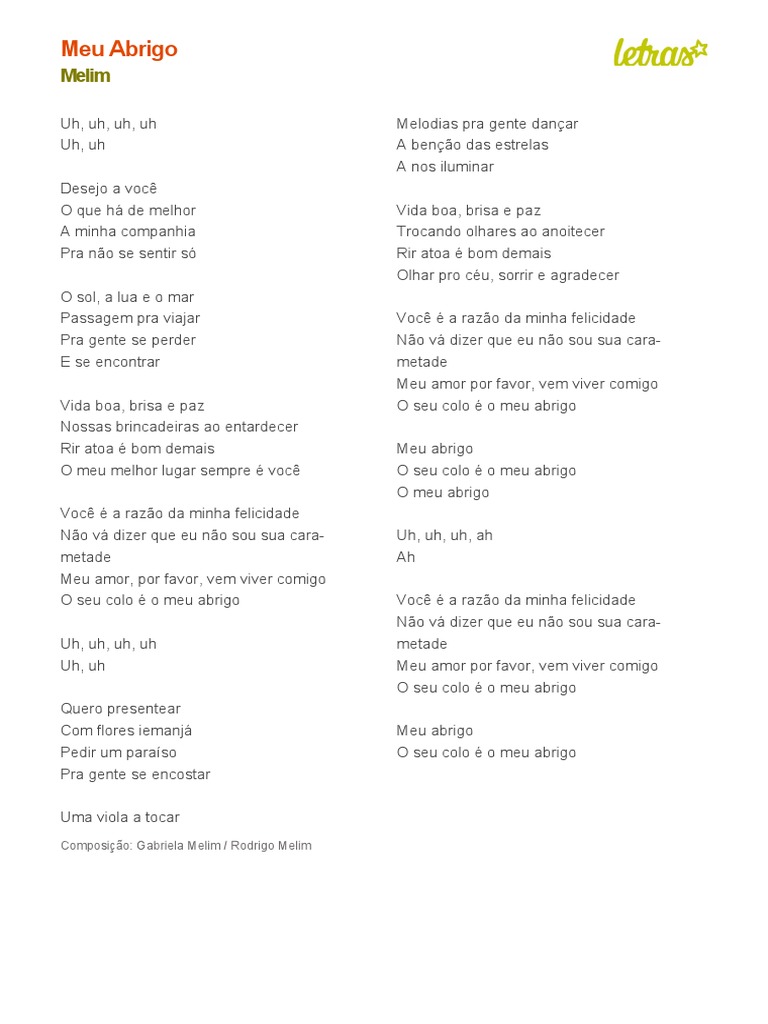 Meu Abrigo - Melim | PDF