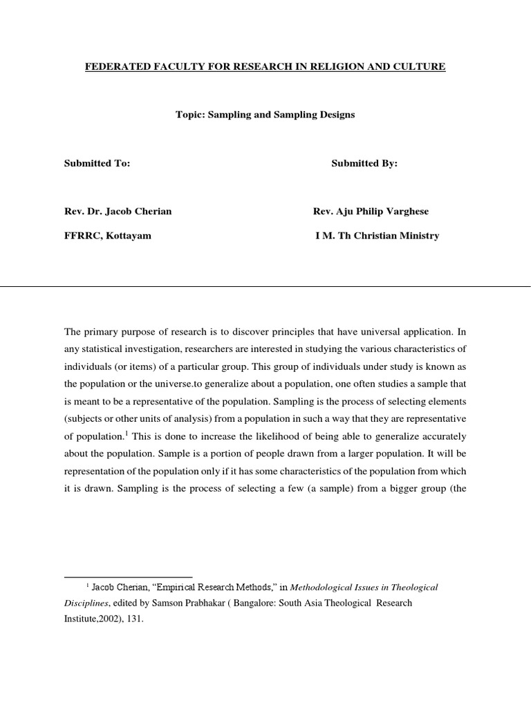 Sampling in Research | PDF | Stratified Sampling | Sampling (Statistics)