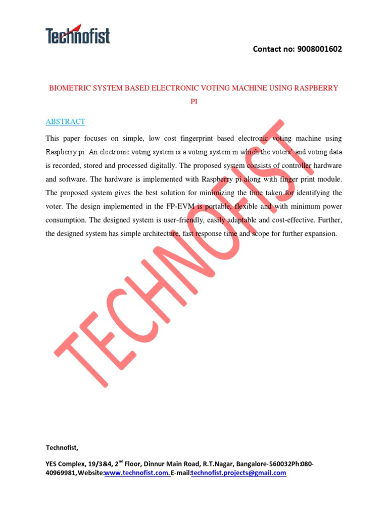 Biometric System Based Electronic Voting Machine Using Raspberry PI | PDF