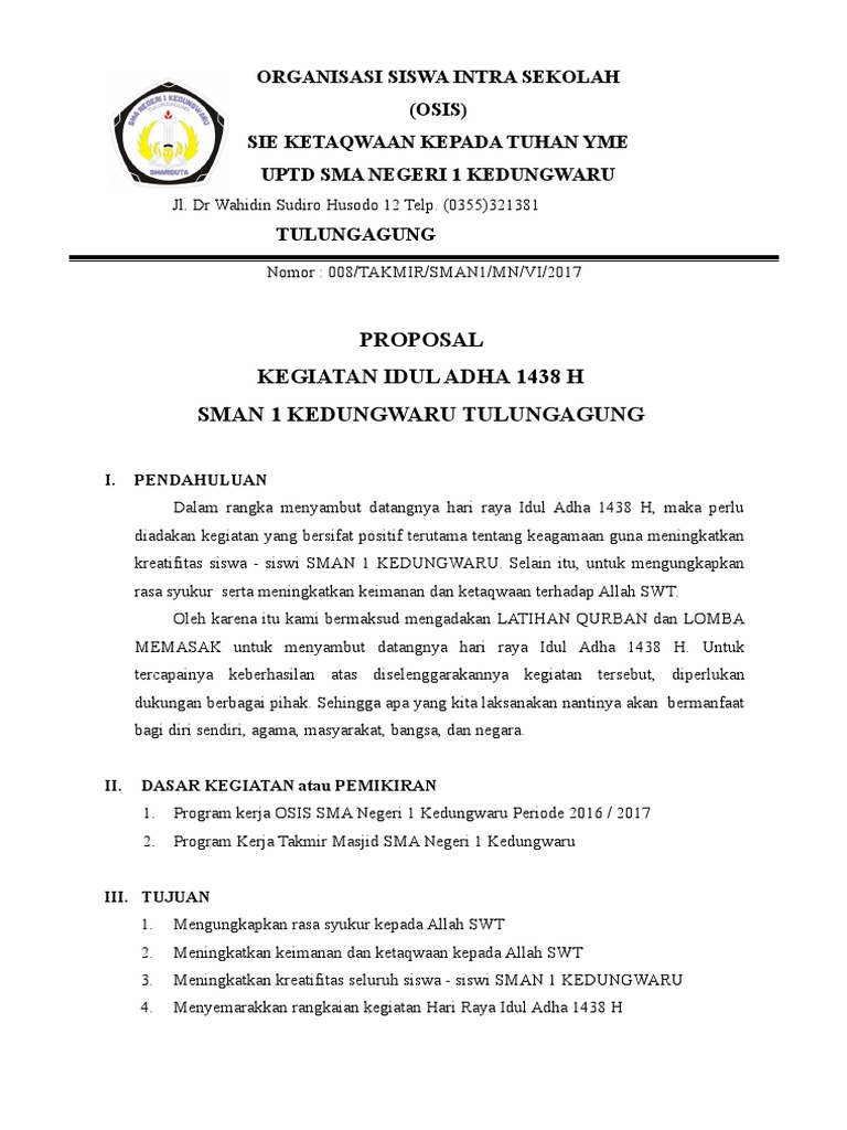 Proposal Kegiatan Idul Adha 1438 H | PDF