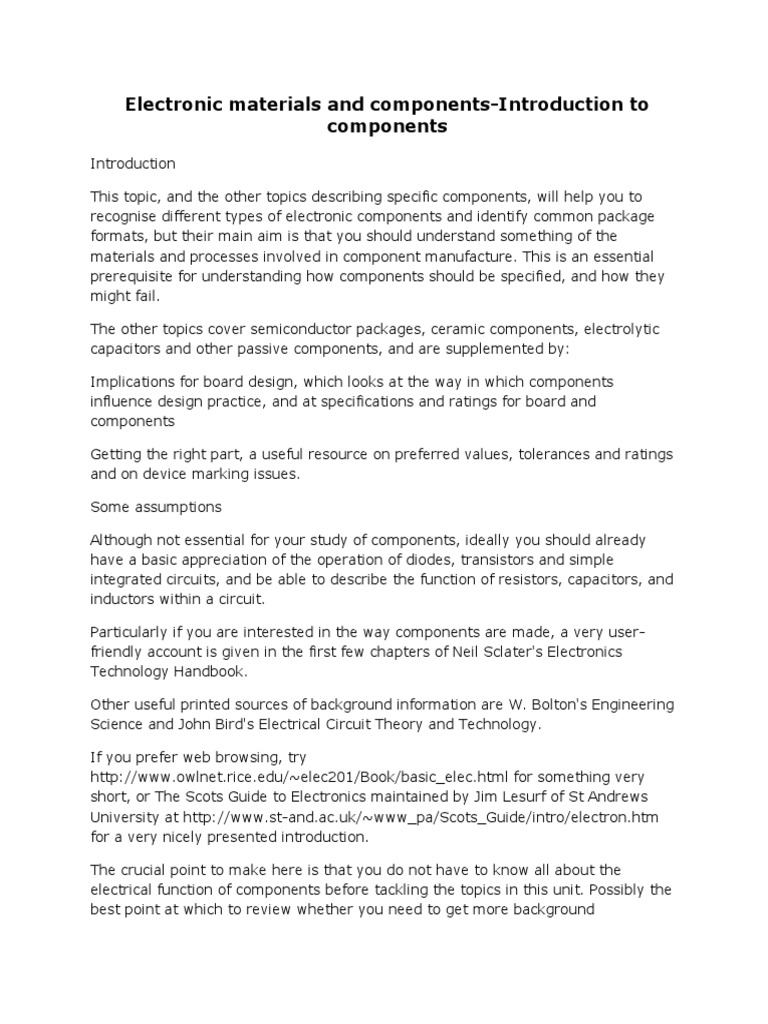 Electronic Materials and Components Introduction To Components | PDF ...