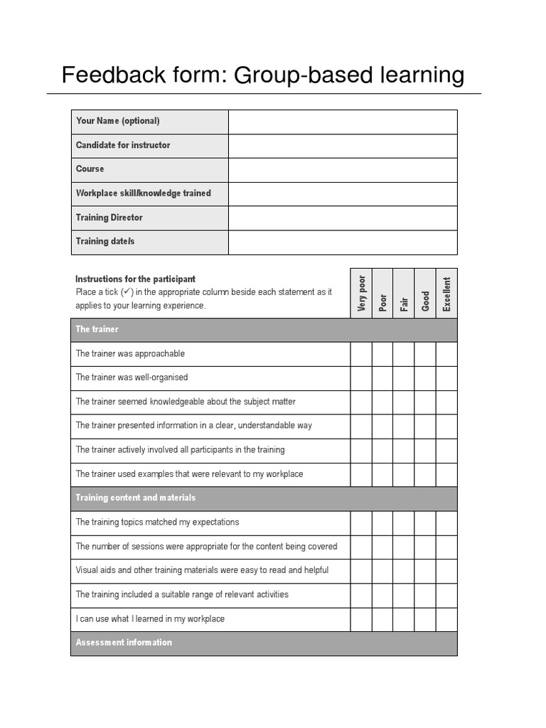 Feedback Form: Group-Based Learning | PDF | Learning | Educational ...