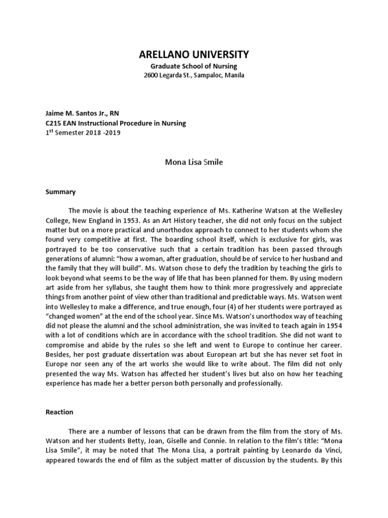Teaching Beyond Tradition in "Mona Lisa Smile" | PDF | Teaching Method ...
