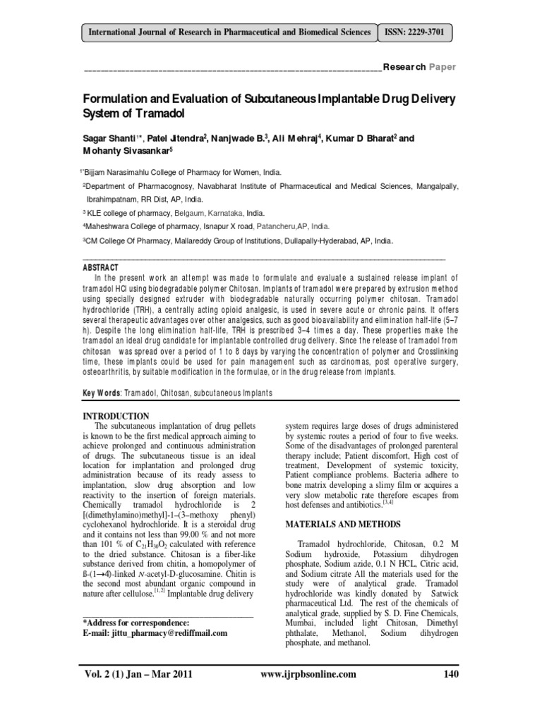 Formulation and Evaluation of Subcutaneous Implantable Drug Delivery ...