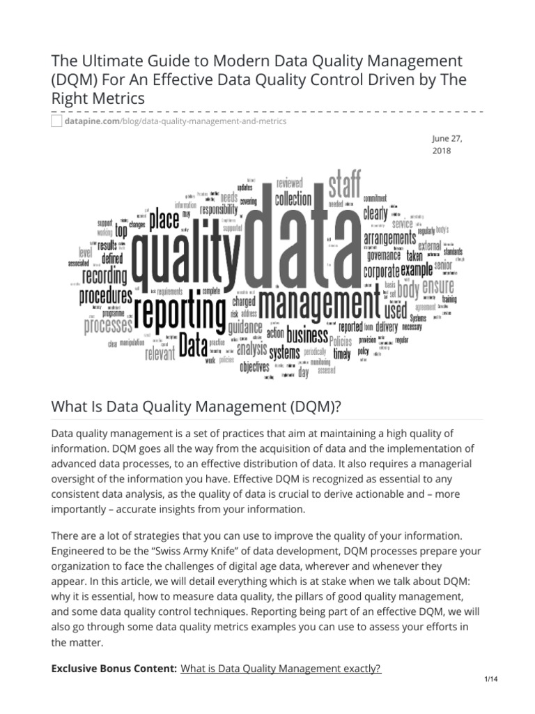 The Ultimate Guide To Modern Data Quality Management Dqm For An