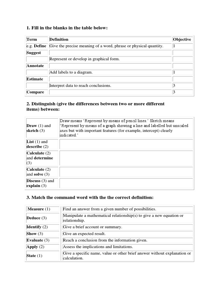 Command Words and Definitions Guide | PDF