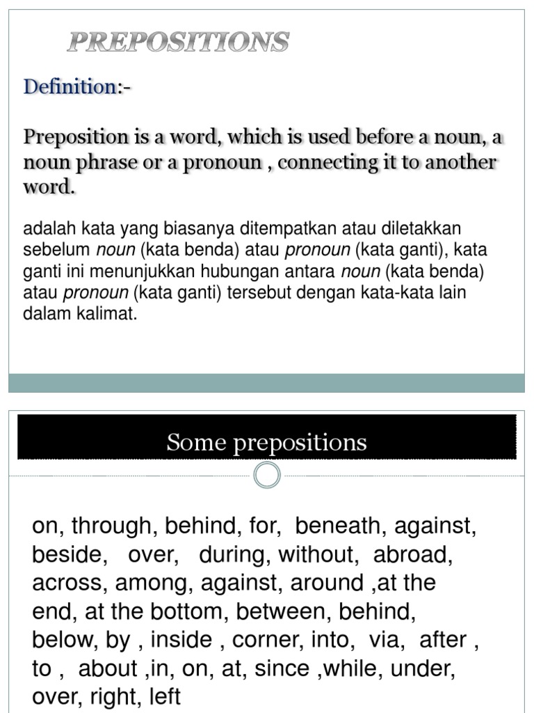 Preposition Is A Word, Which Is Used Before A Noun, A Noun Phrase or A ...