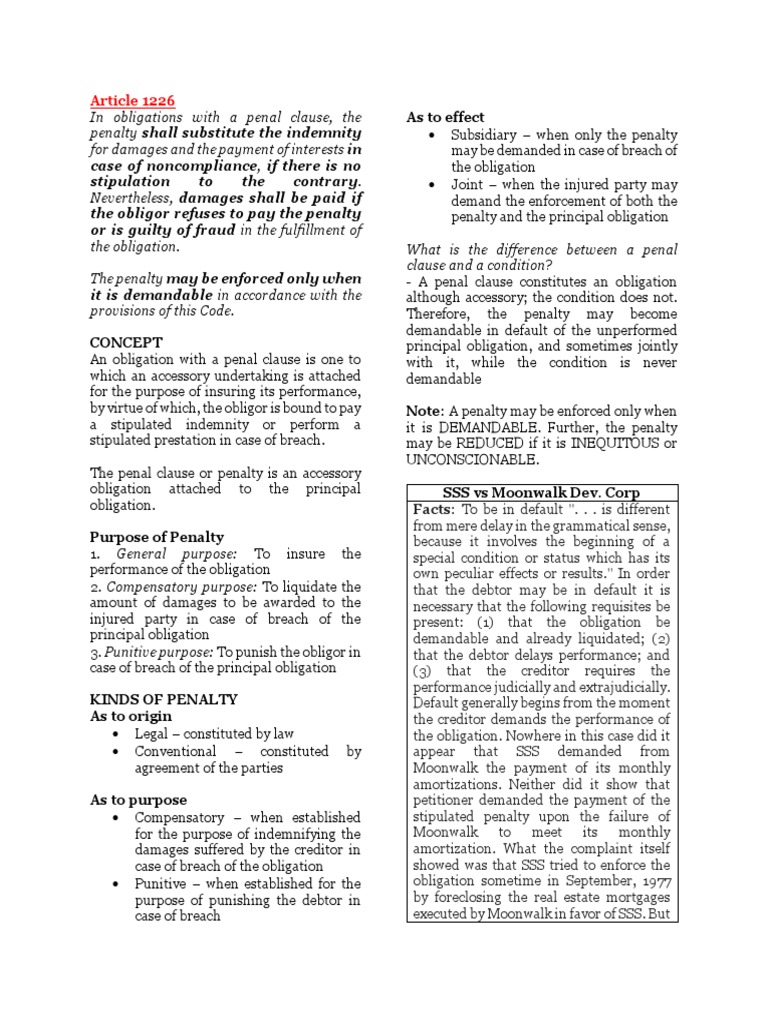 Obligations With Penal Clause | PDF | Damages | Foreclosure