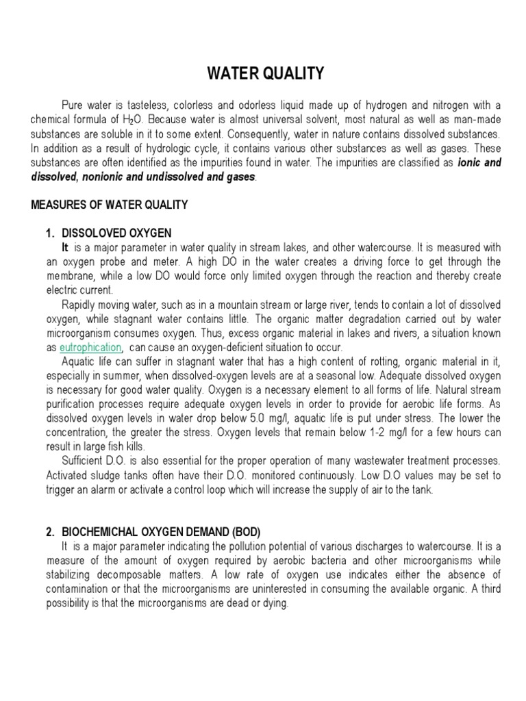Water Quality: Dissolved, Nonionic and Undissolved and Gases | PDF ...