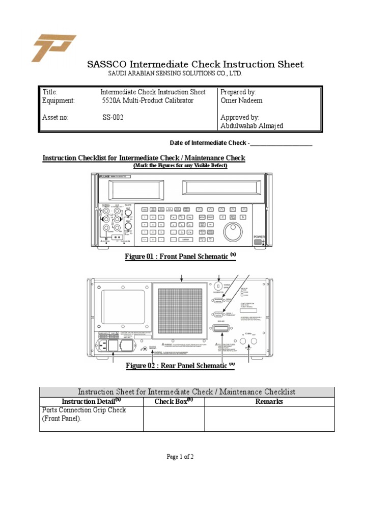 SASSCO Intermediate Check Instruction Sheet | PDF | Equipment ...