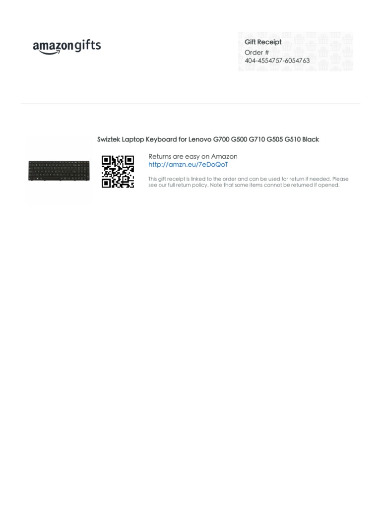 Amazon Gift Receipt for Swiztek Keyboard | PDF