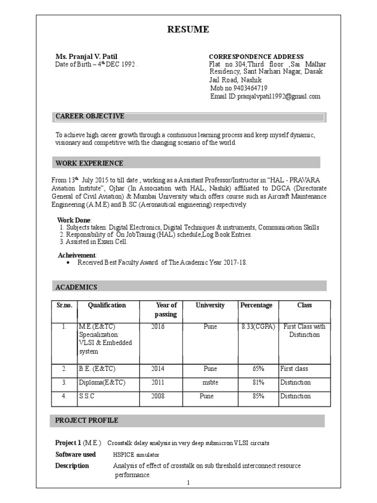 Pranjal Patil Resume | PDF | Engineering | Science