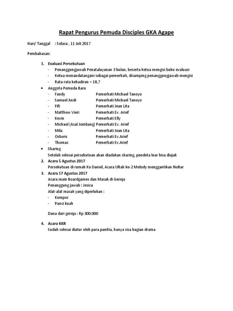 Rapat Pemuda GKA Agape 2017-2018 | PDF