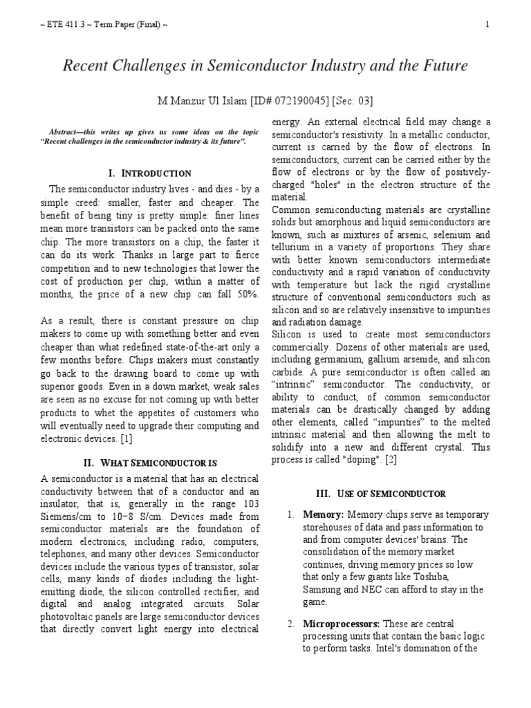 Recent Challenges in Semiconductor Indus | PDF | Semiconductor Device ...