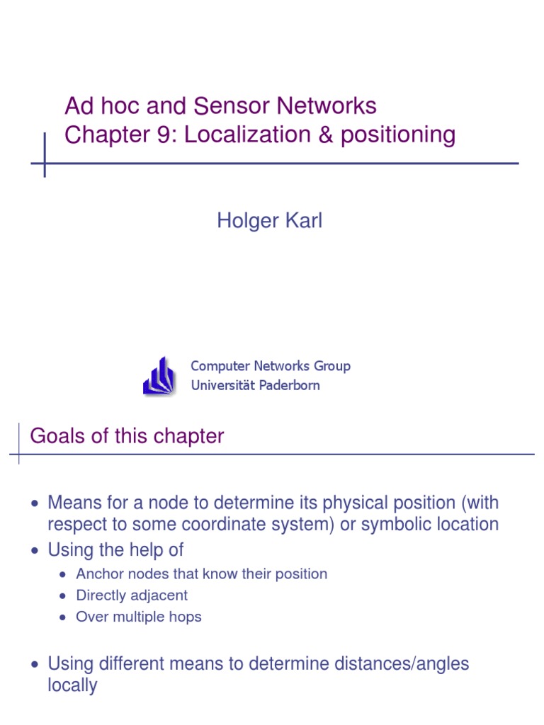 Ad Hoc and Sensor Networks Chapter 9: Localization & Positioning | PDF | Wireless Sensor Network ...