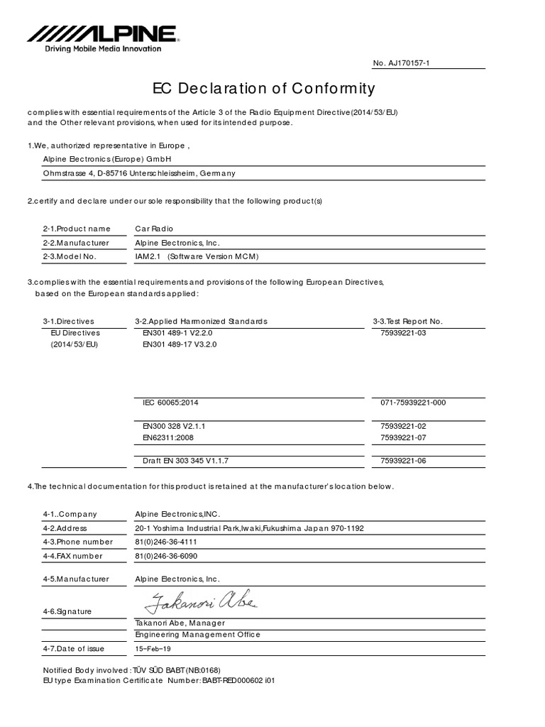 EC Declaration of Conformity | PDF | Electronics