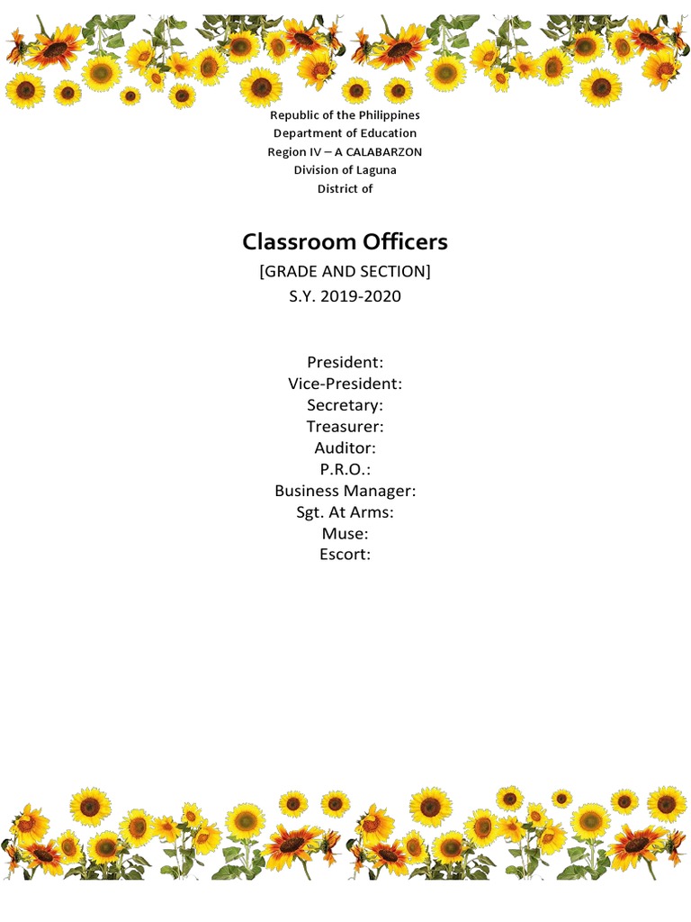 Classroom Officers: (Grade and Section) S.Y. 2019-2020 | PDF