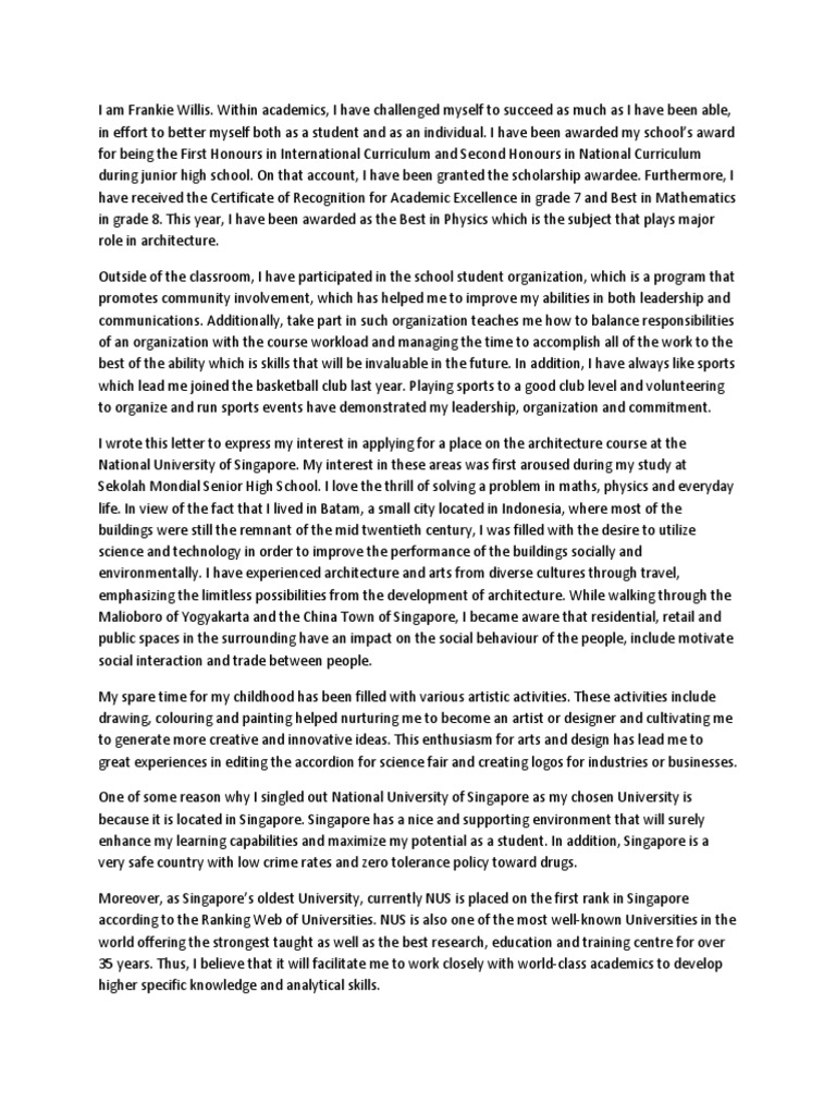 Nus Personal Statement | PDF | Pedagogy | Psychological Concepts