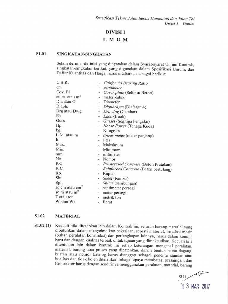 Spek Teknis JBH - JT - E.2017 - Div.1 PDF | PDF