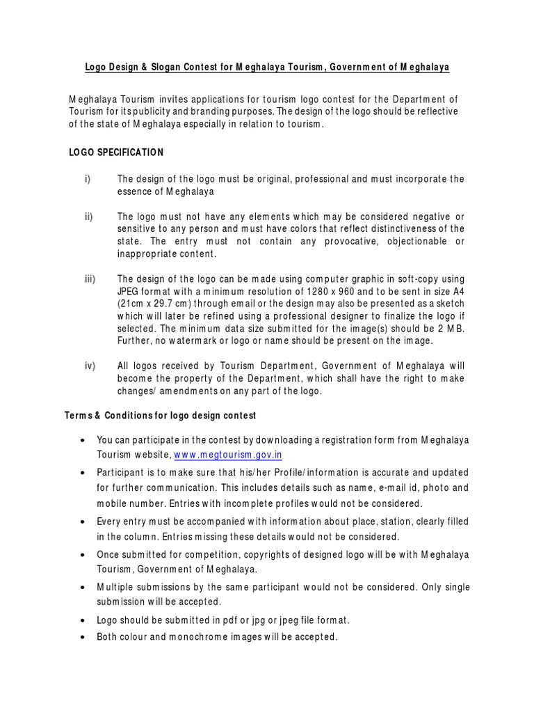 Logo Design-Slogan Contest, Meghalaya Tourism-Rules-Guidelines-Entry ...
