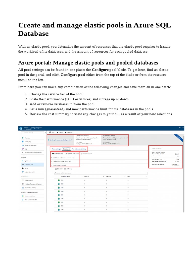 Create And Manage Elastic Pools In Azure Sql Database Pdf Microsoft Azure Databases