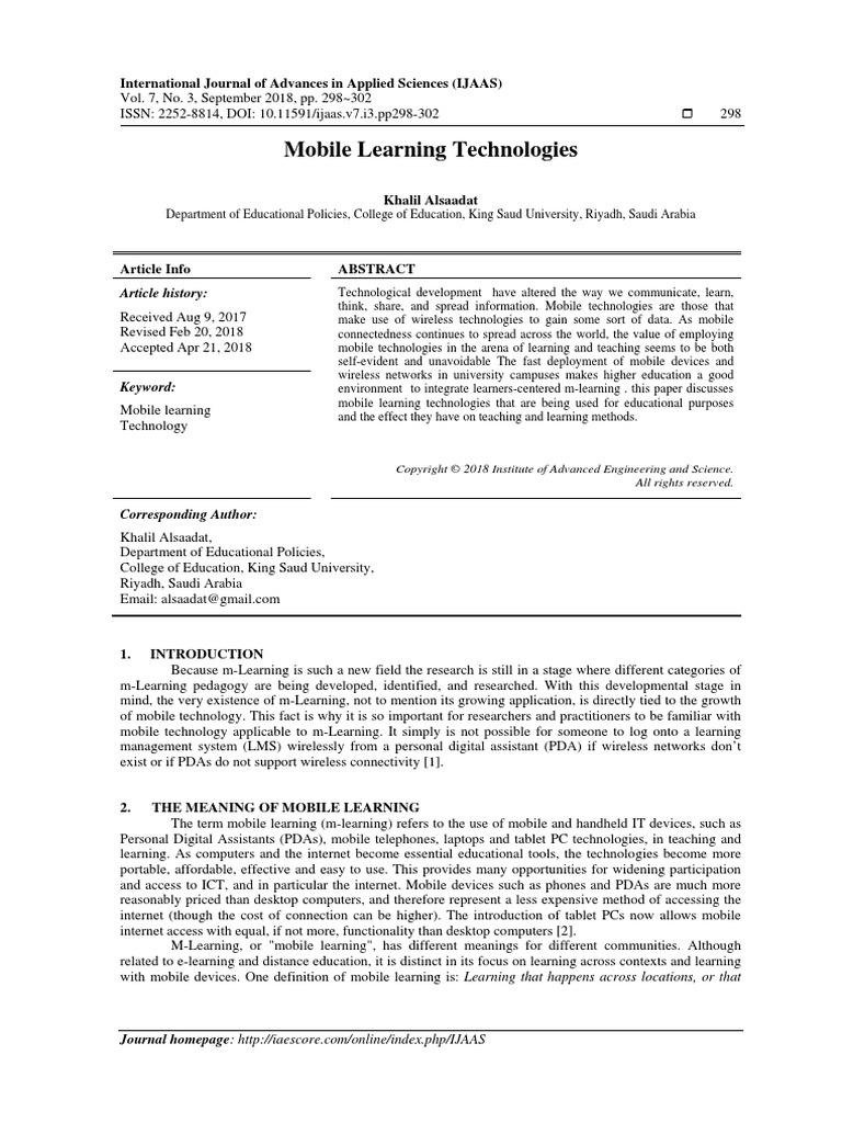 Mobile Learning Technologies | PDF | Personal Digital Assistant | Mobile Phones