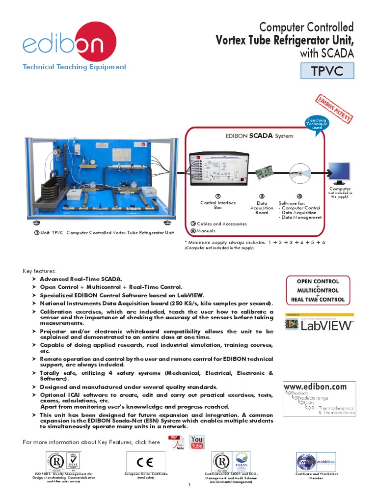 Vortex Tube Refrigerator Unit,: Computer Controlled With SCADA TPVC ...
