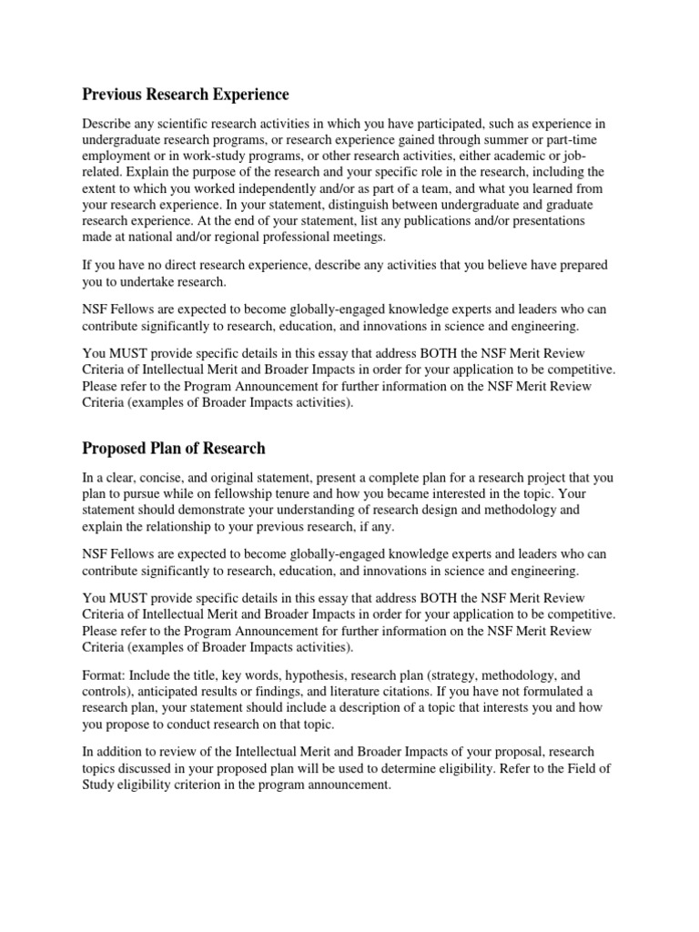 Previous Research Experience | PDF | National Science Foundation | Expert