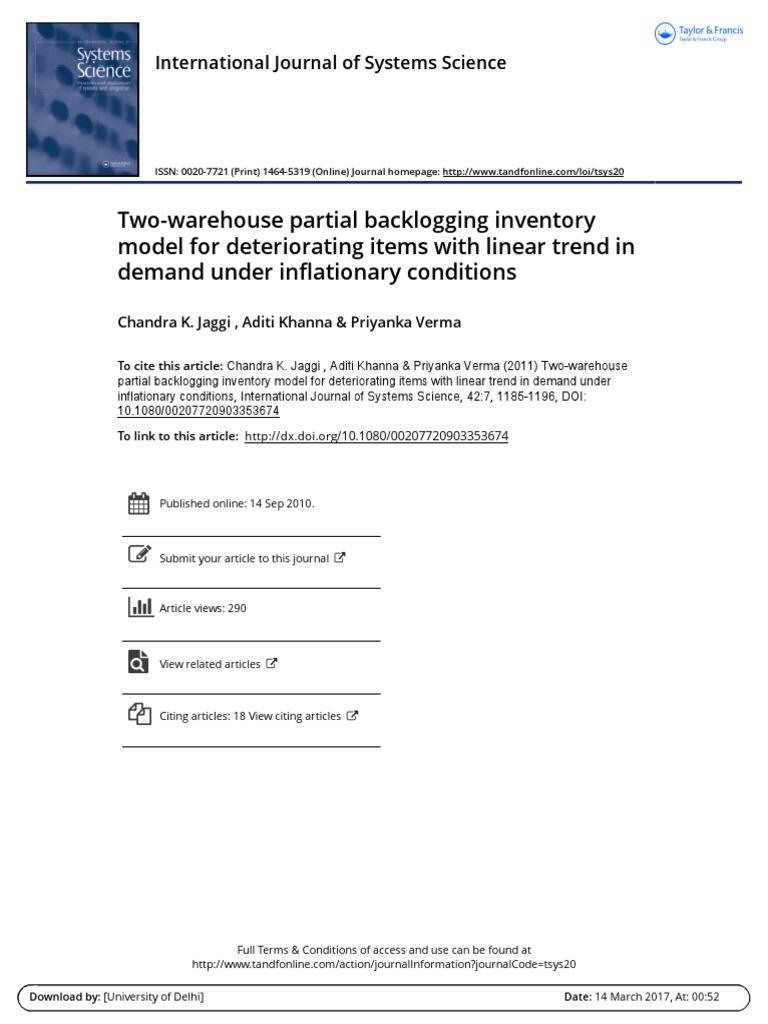 Two-Warehouse Partial Backlogging Inventory Model For Deteriorating Items With Linear Trend in ...