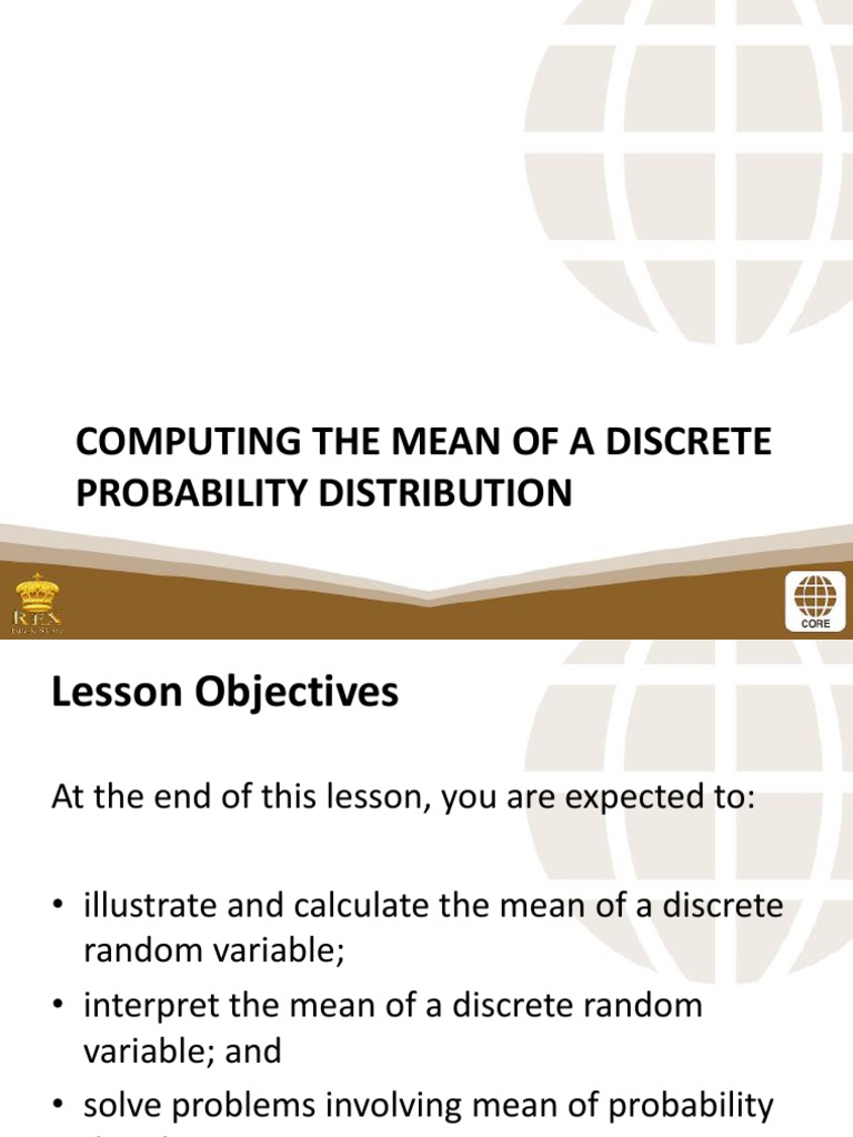 PSUnit I Lesson 3 Computing The Mean of A Discrete Probability Distribution | PDF | Mean ...
