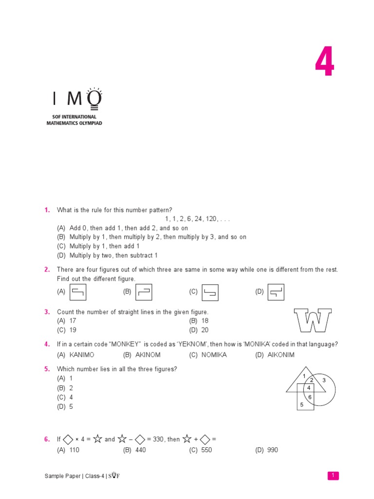 Sample Paper: Sof International Mathematics Olympiad | PDF ...