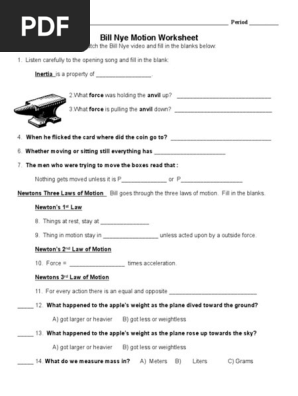 Bill Nye Motion Worksheet Notebook Table Of Contents 8th Grade