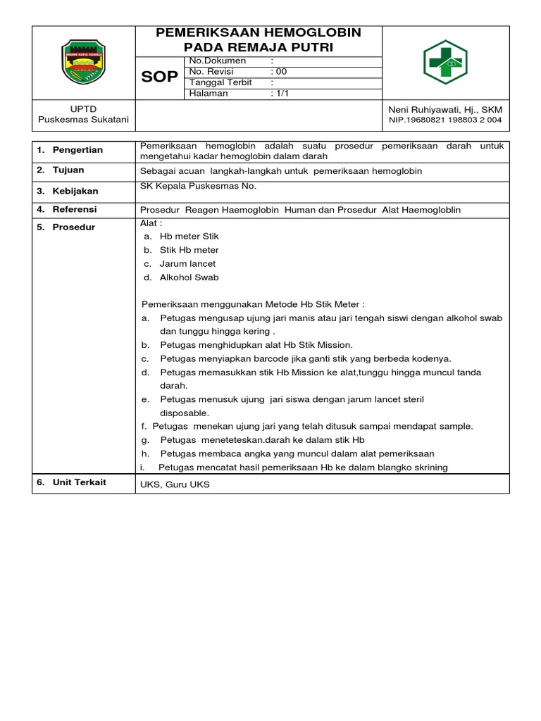SOP Pemeriksaan HB | PDF | Sains & Matematika