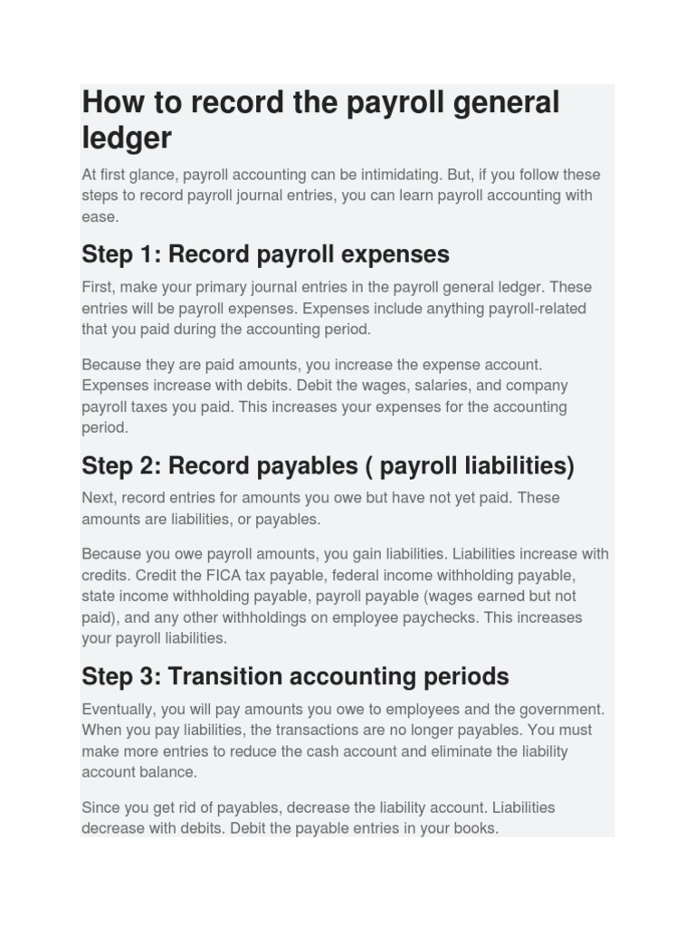 How To Record The Payroll General Ledger | PDF | Debits And Credits ...