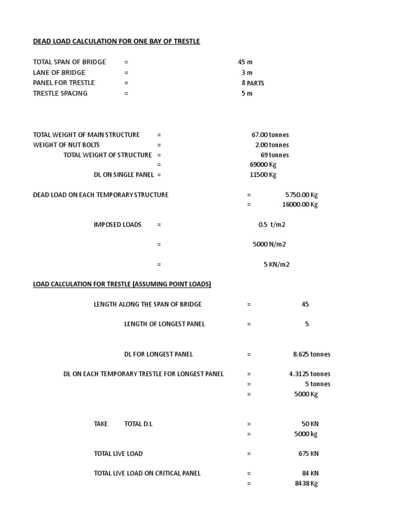 Dead Load Calculation for Trestle | PDF | Civil Engineering ...