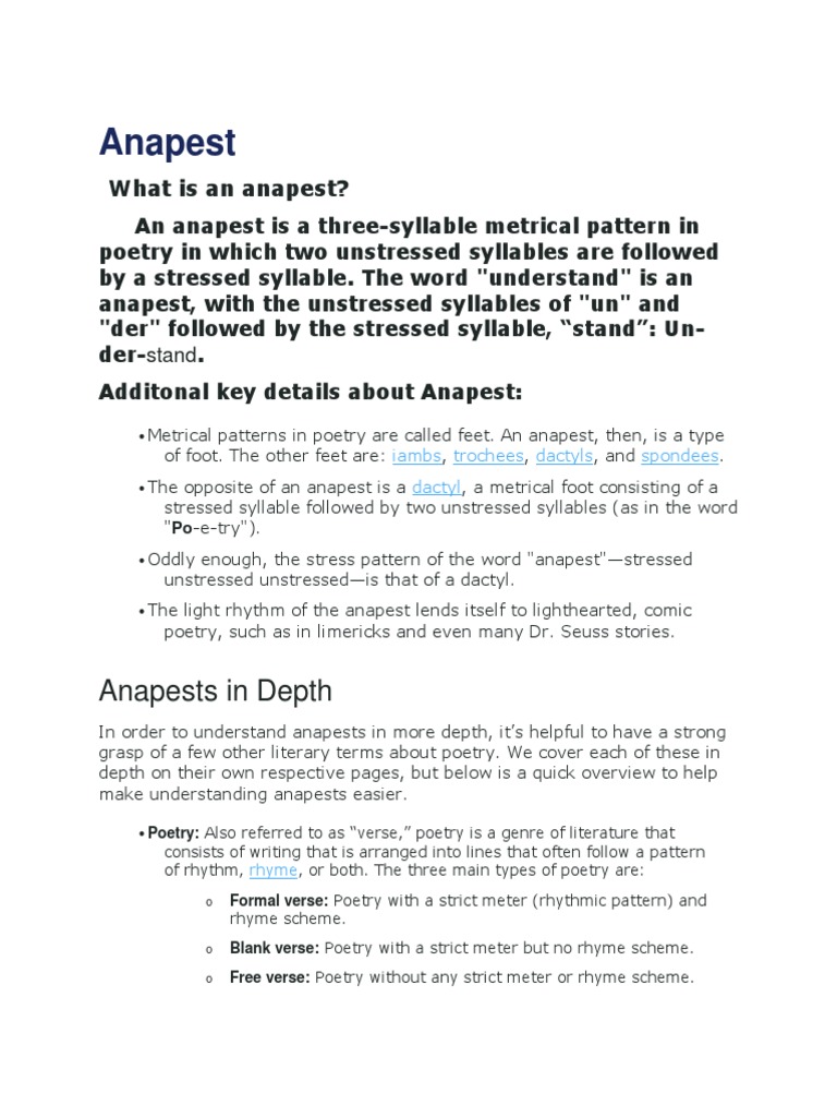 Anapest, Alliteration, Blank Verse | PDF | Metre (Poetry) | Poetry