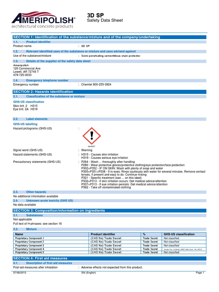 3D Stain Protector MSDS | PDF | Toxicity | Personal Protective Equipment